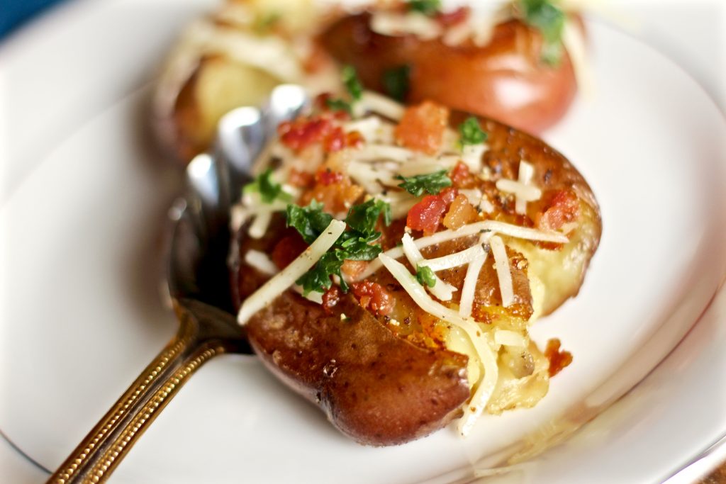 Fried Smashed Potatoes With Lemon, Parmesan, And Bacon - Yuli Cooks